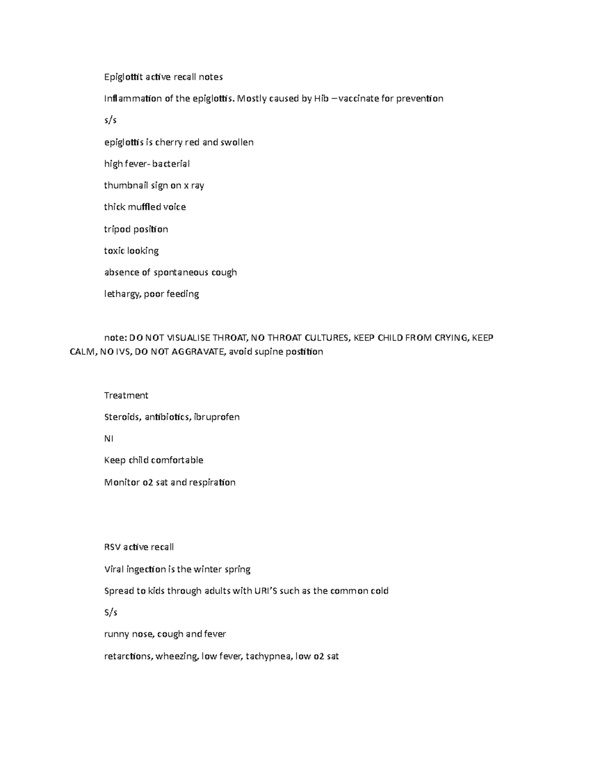Active recall notes - Epiglottit active recall notes Inflammation of ...