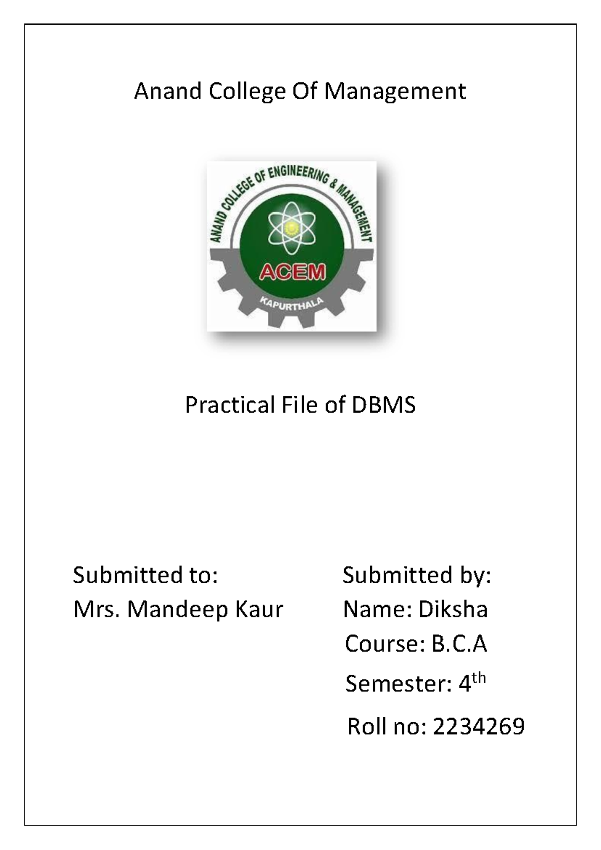 Front page of practicals (2) - Course: B.C Semester: 4 th Practical ...