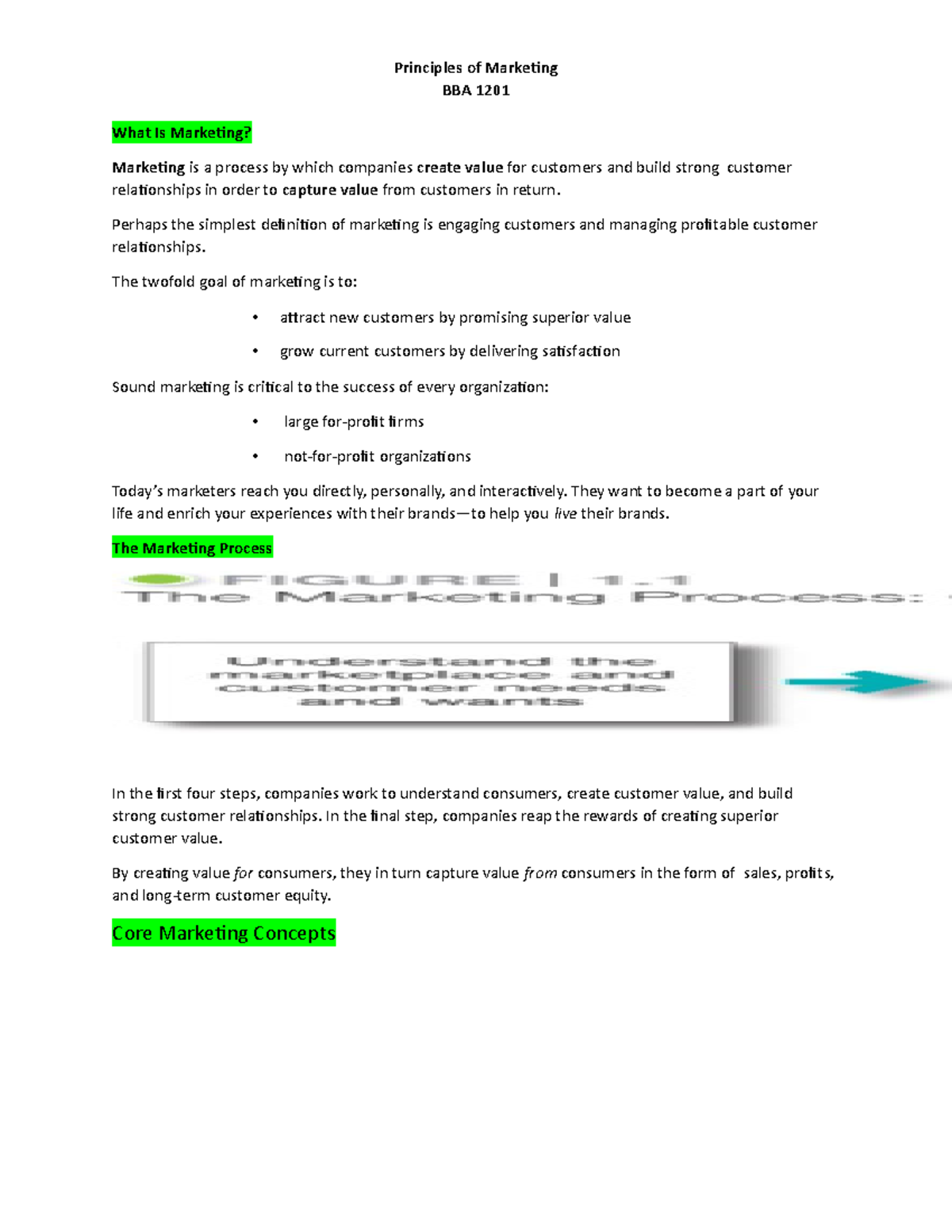 Marketing Lesson Plan - BBA 1201 What Is Marketing? Marketing is a ...