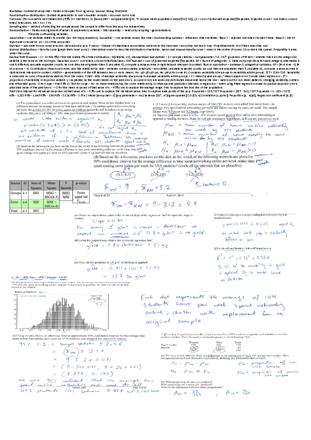Statistics Cheat Sheet - Bootstrap: Centred at samp stat – Random ...