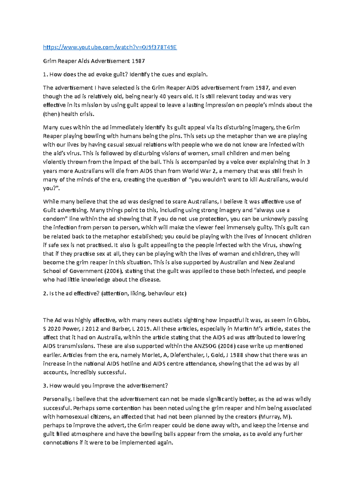 Marketing Communications Portfolio Guilt Appeal - youtube/watch?v ...