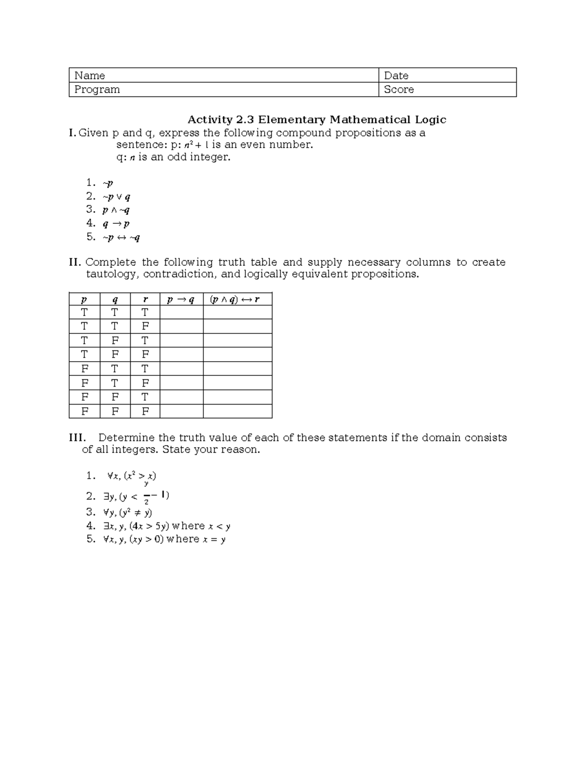 Activity-2 - PREMIUM - Name Date Program Score Activity 2 Elementary ...