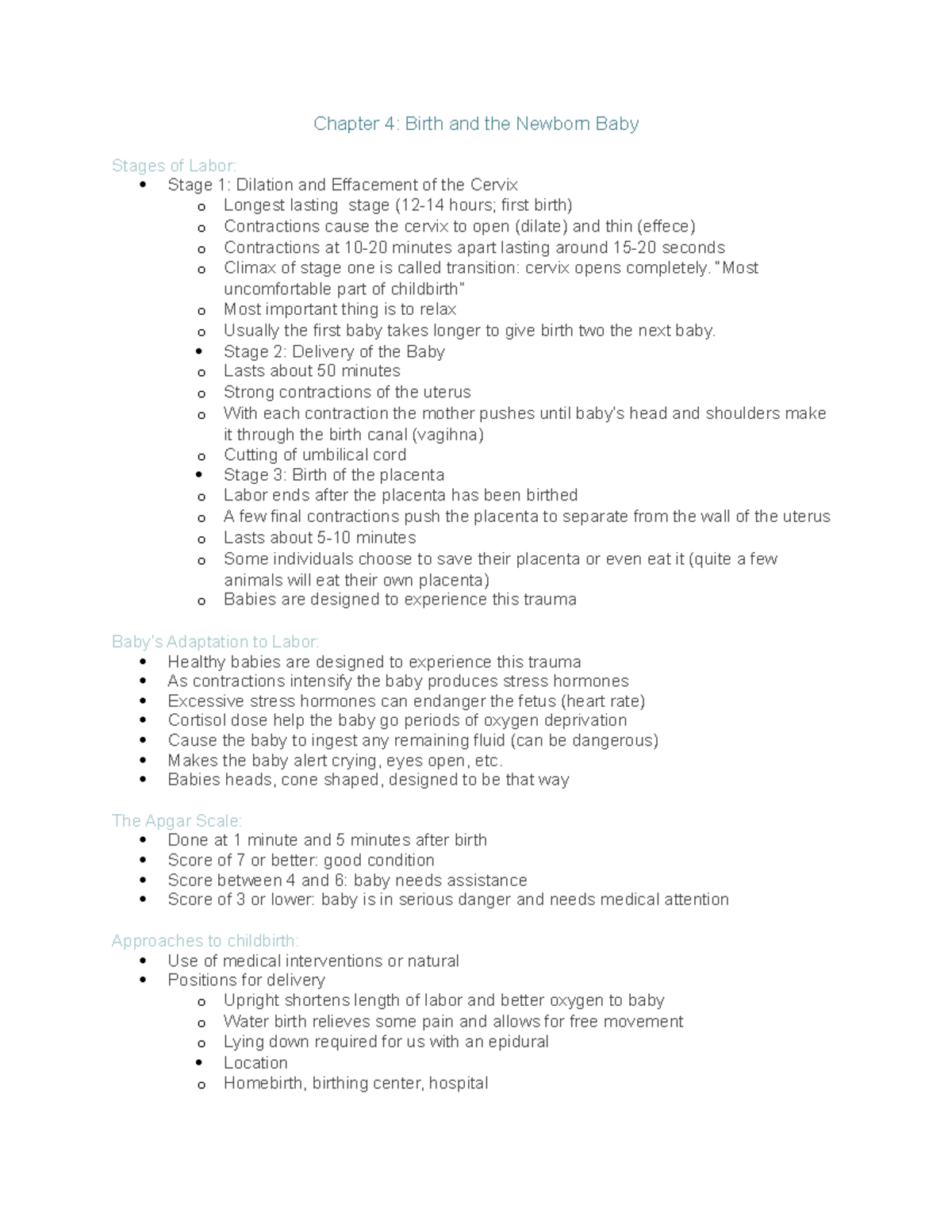 CHD chapter 4 - Lecture notes 4 - Chapter 4: Birth and the Newborn Baby ...