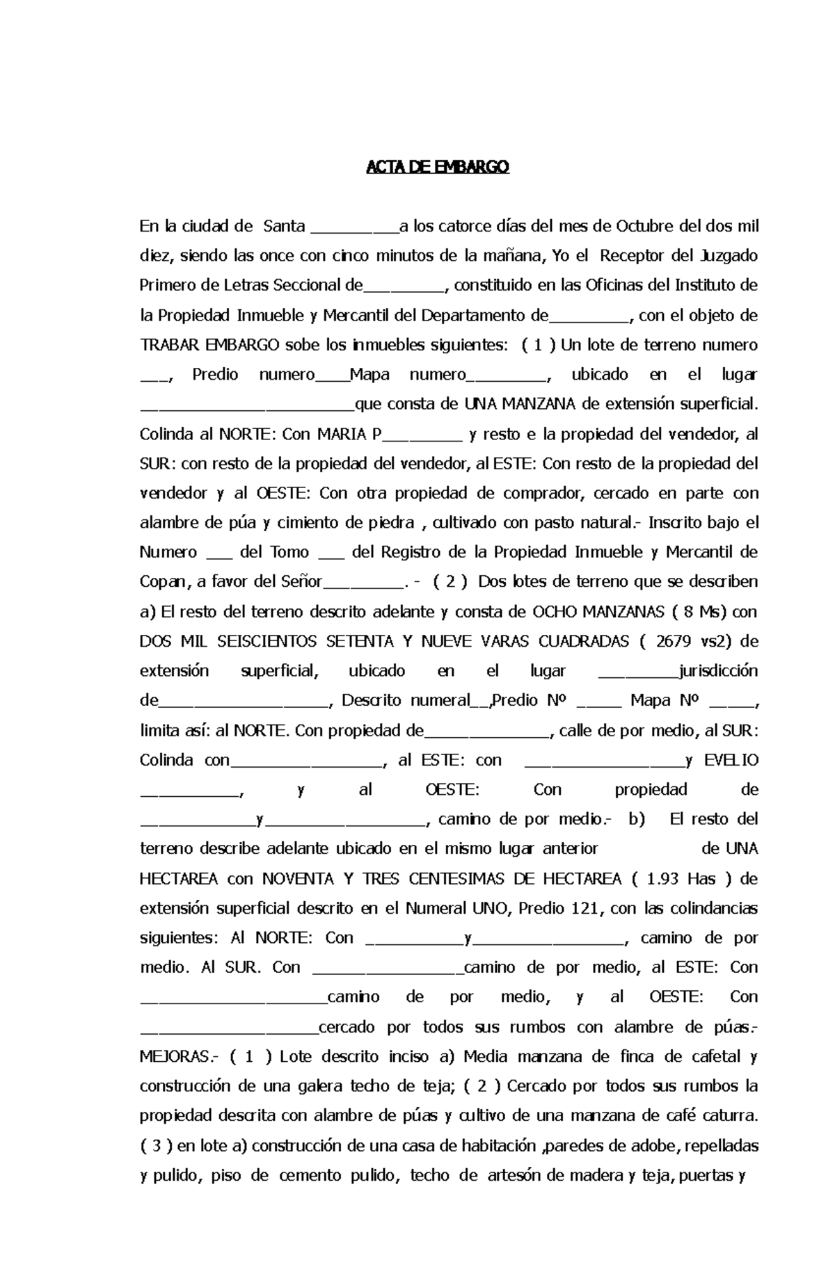 Acta-de-embargo - Derecho privado - ACTA DE EMBARGO En la ciudad de ...