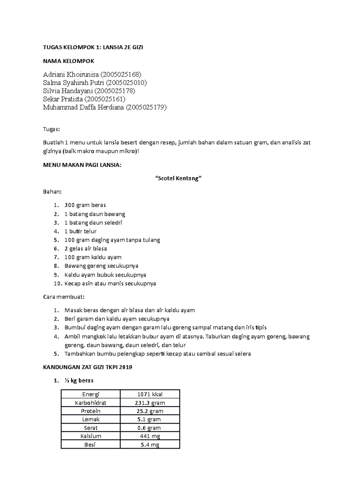 GDK lansia kelompok 1 - Tugas Gizi Daur Kehidupan - TUGAS KELOMPOK 1: LANSIA 2E GIZI NAMA ...