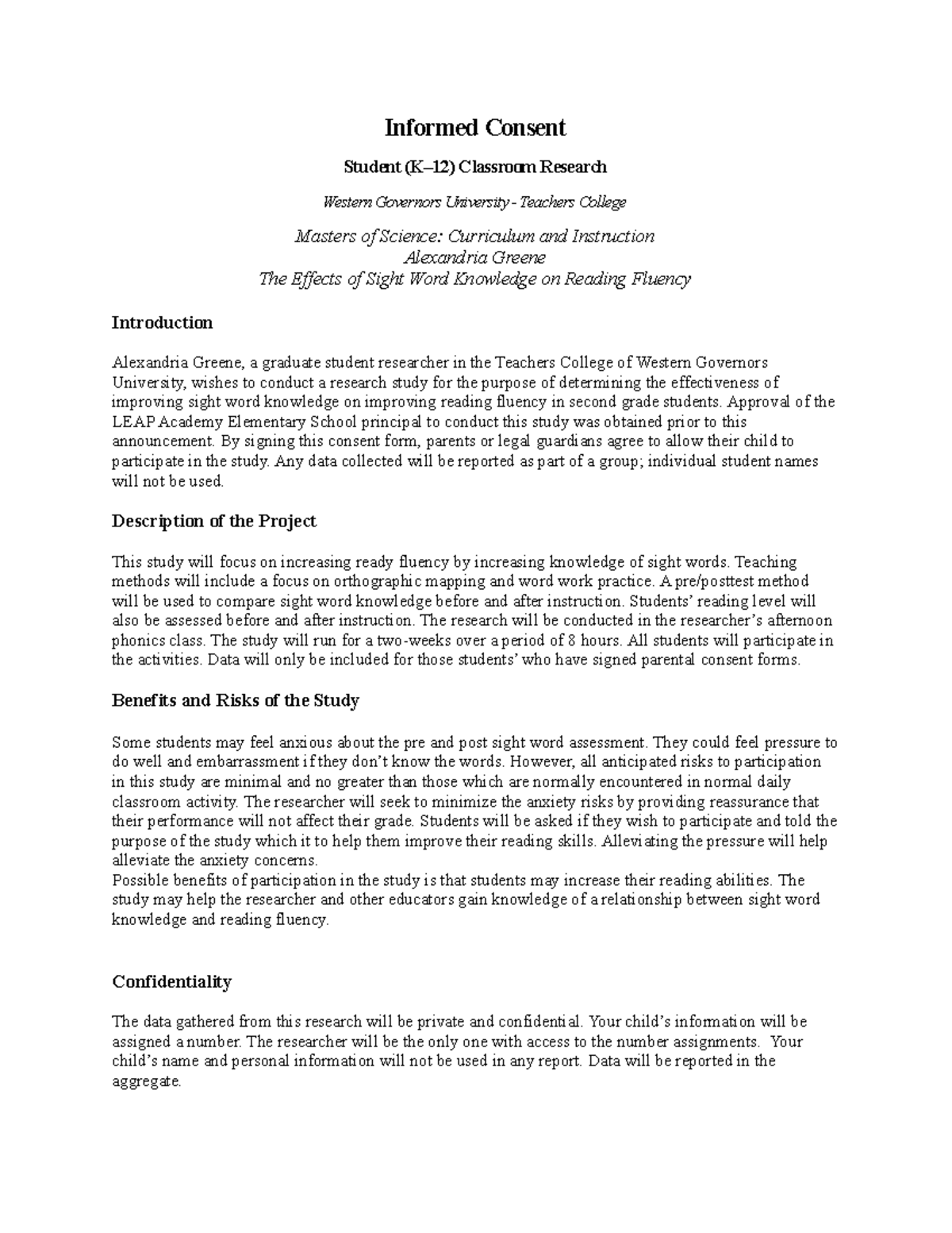 Informed Consent Form - Passed - Informed Consent Student (K–12 ...