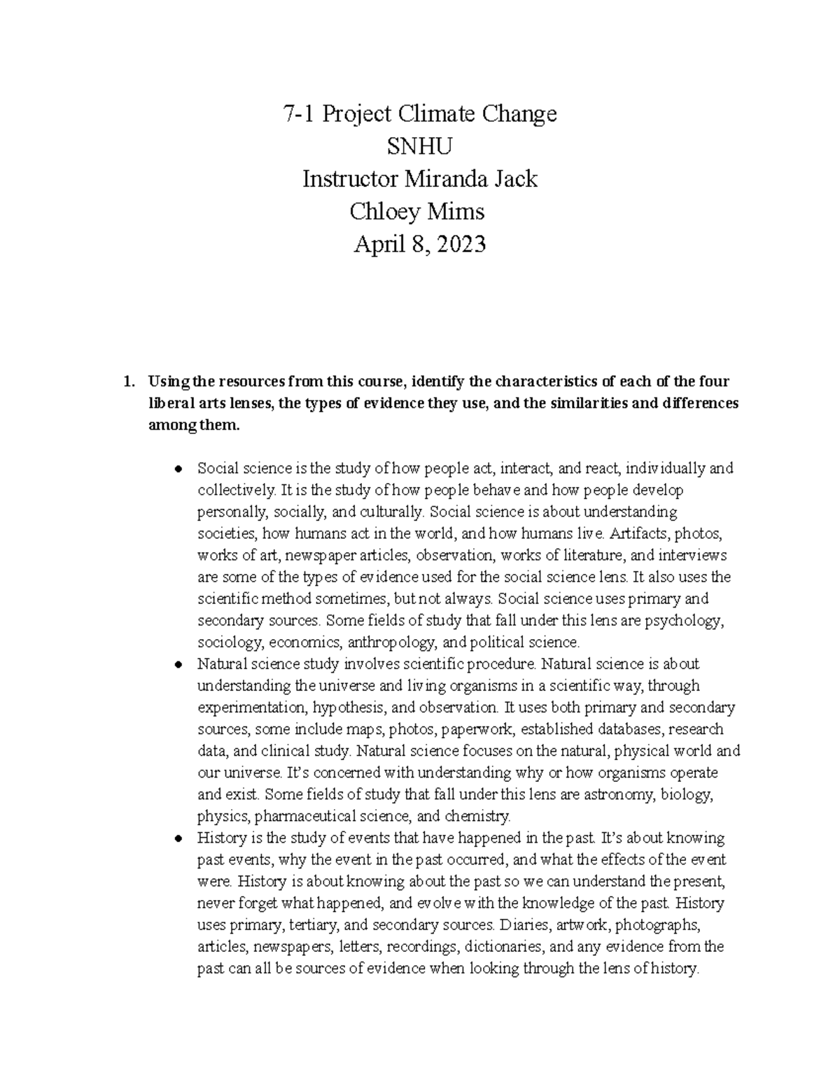 7-1 Project Climate Change - 7-1 Project Climate Change SNHU Instructor ...
