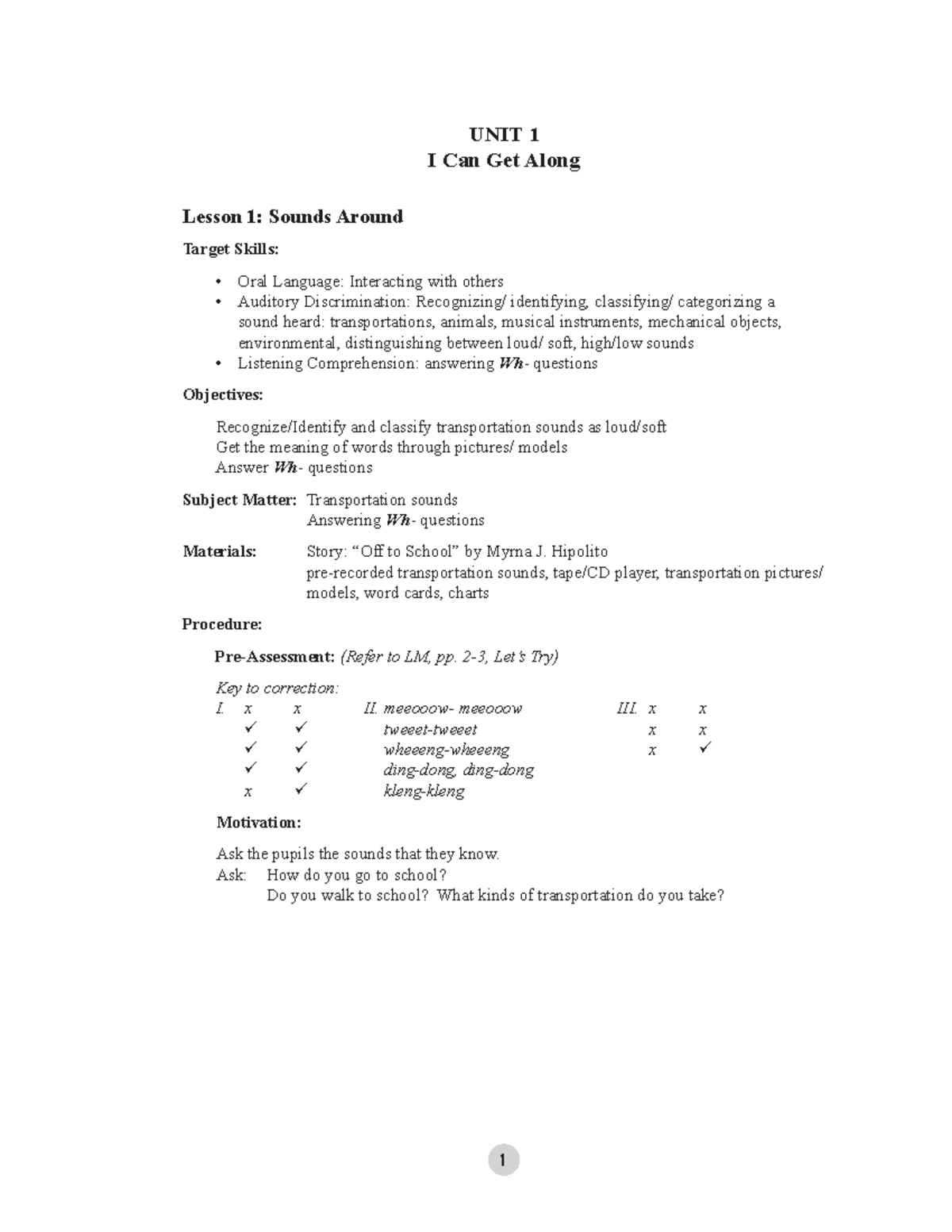 Unit-1 Lessons 1-5-pp - Unit 1 - UNIT 1 I Can Get Along Lesson 1 ...