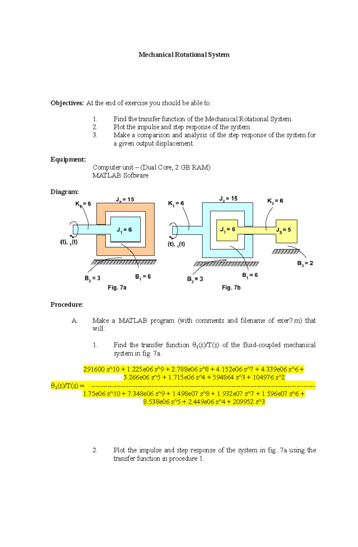 Mechanical Rotational System - Plot the impulse and step response of ...