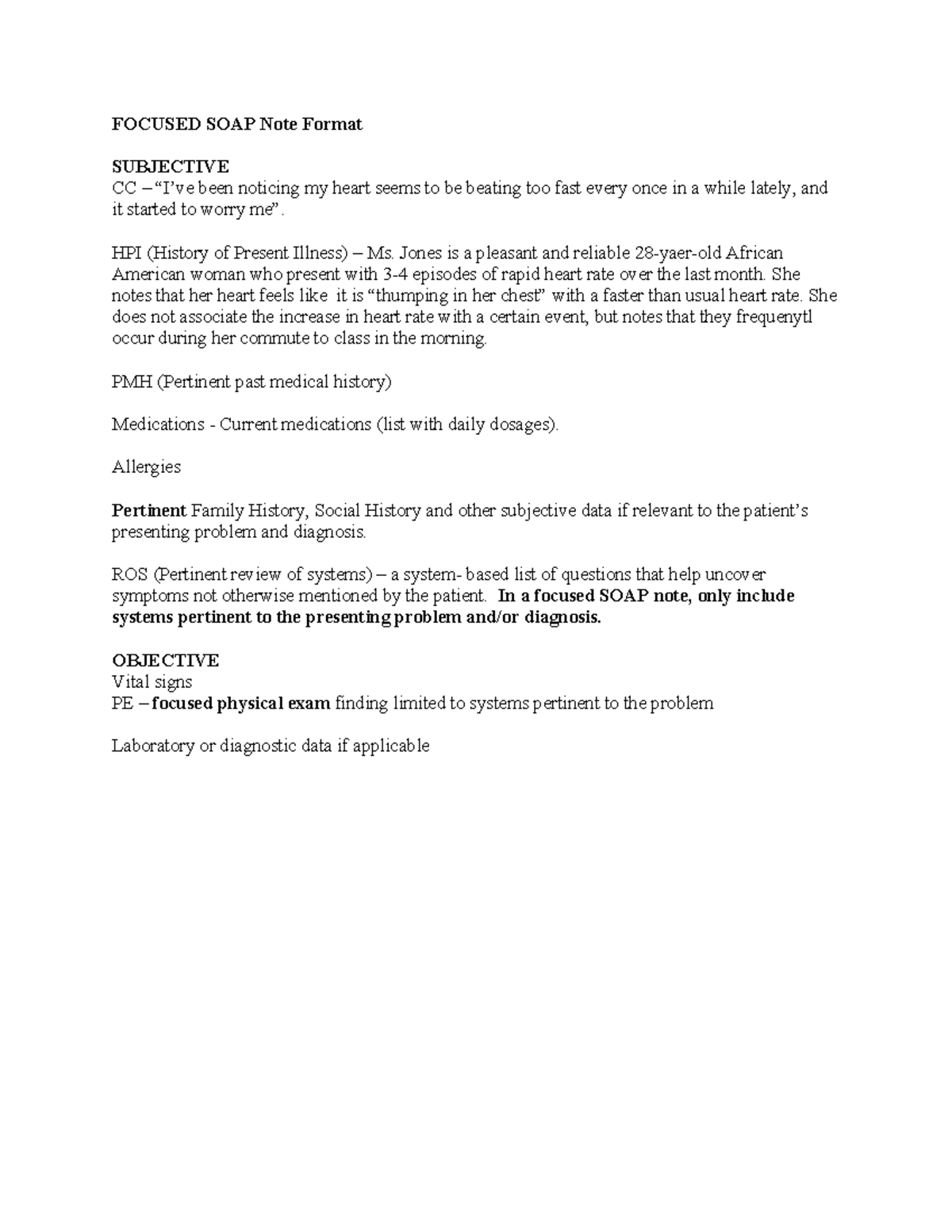 CV Soap - cardiovascular focused soap note - FOCUSED SOAP Note Format ...