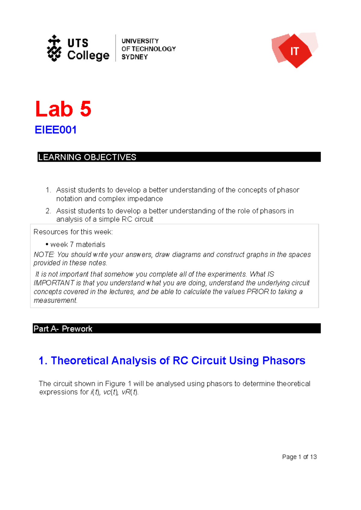 Week 8, Lab 5 - dsad - Lab 5 EIEE LEARNING OBJECTIVES Assist students to develop a better - Studocu