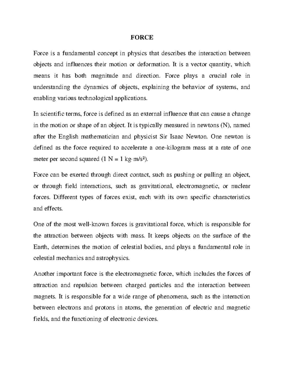 Force - FORCE Force is a fundamental concept in physics that describes ...