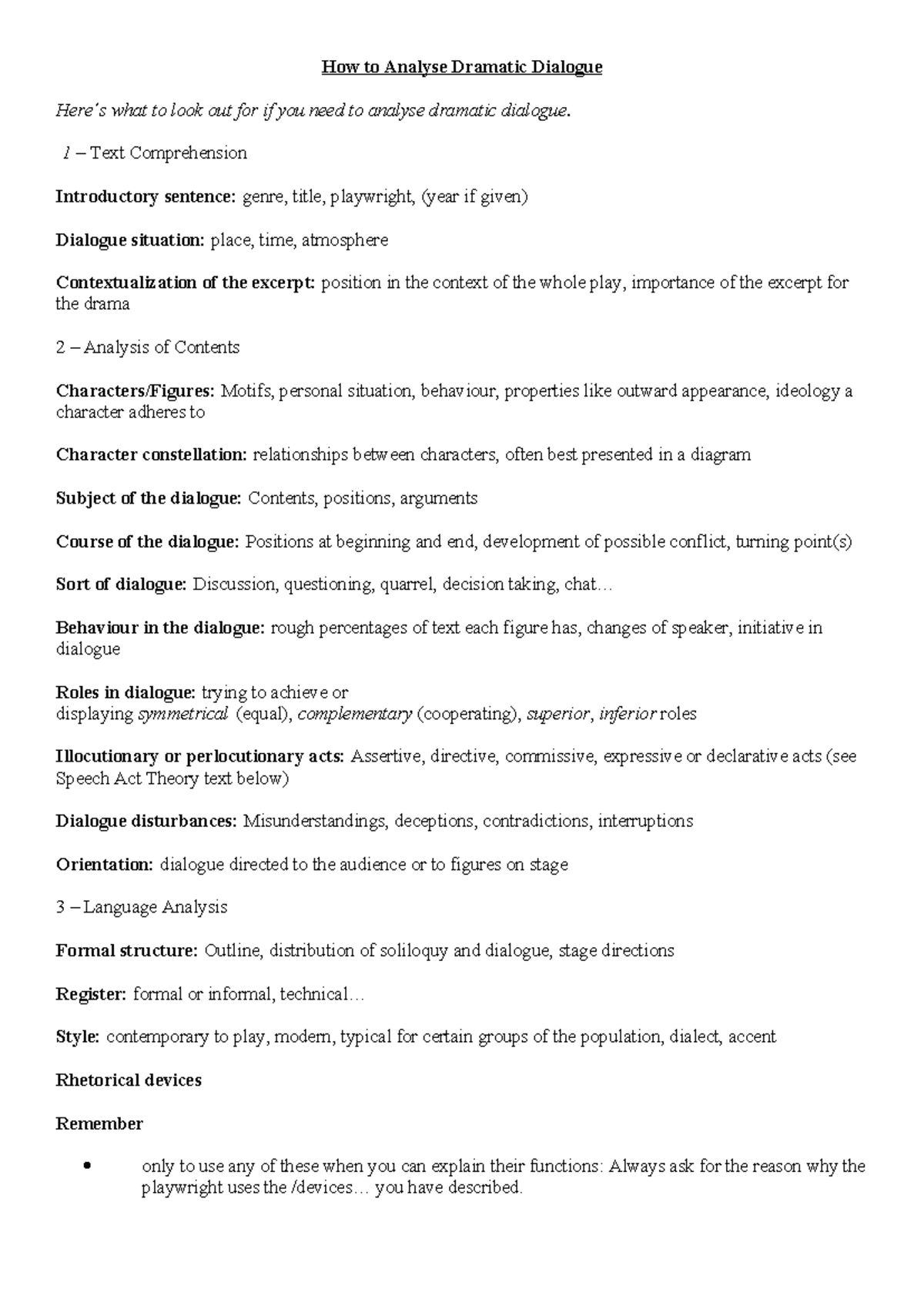 How to Analyse Dramatic dialogue - How to Analyse Dramatic Dialogue ...