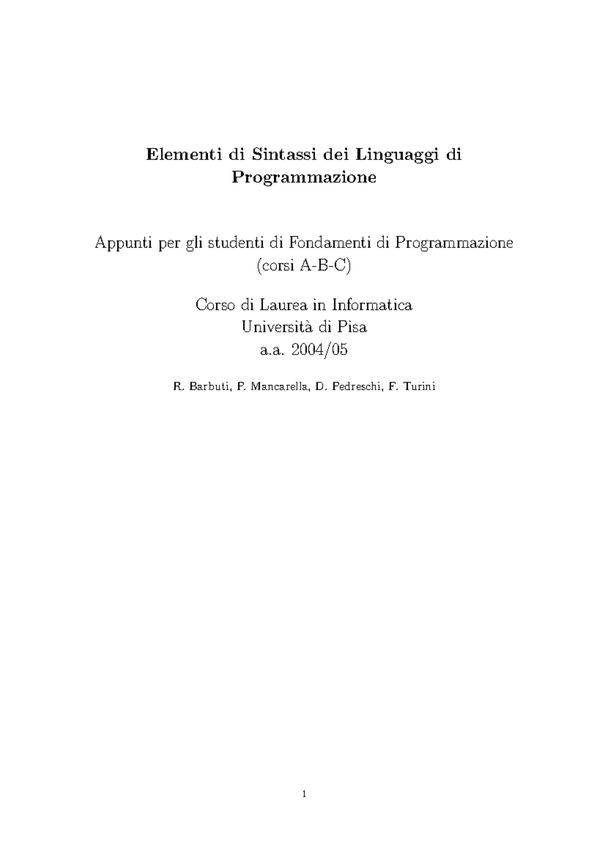 Informatica Umanistica - Elementi di Sintassi dei Linguaggi di ...