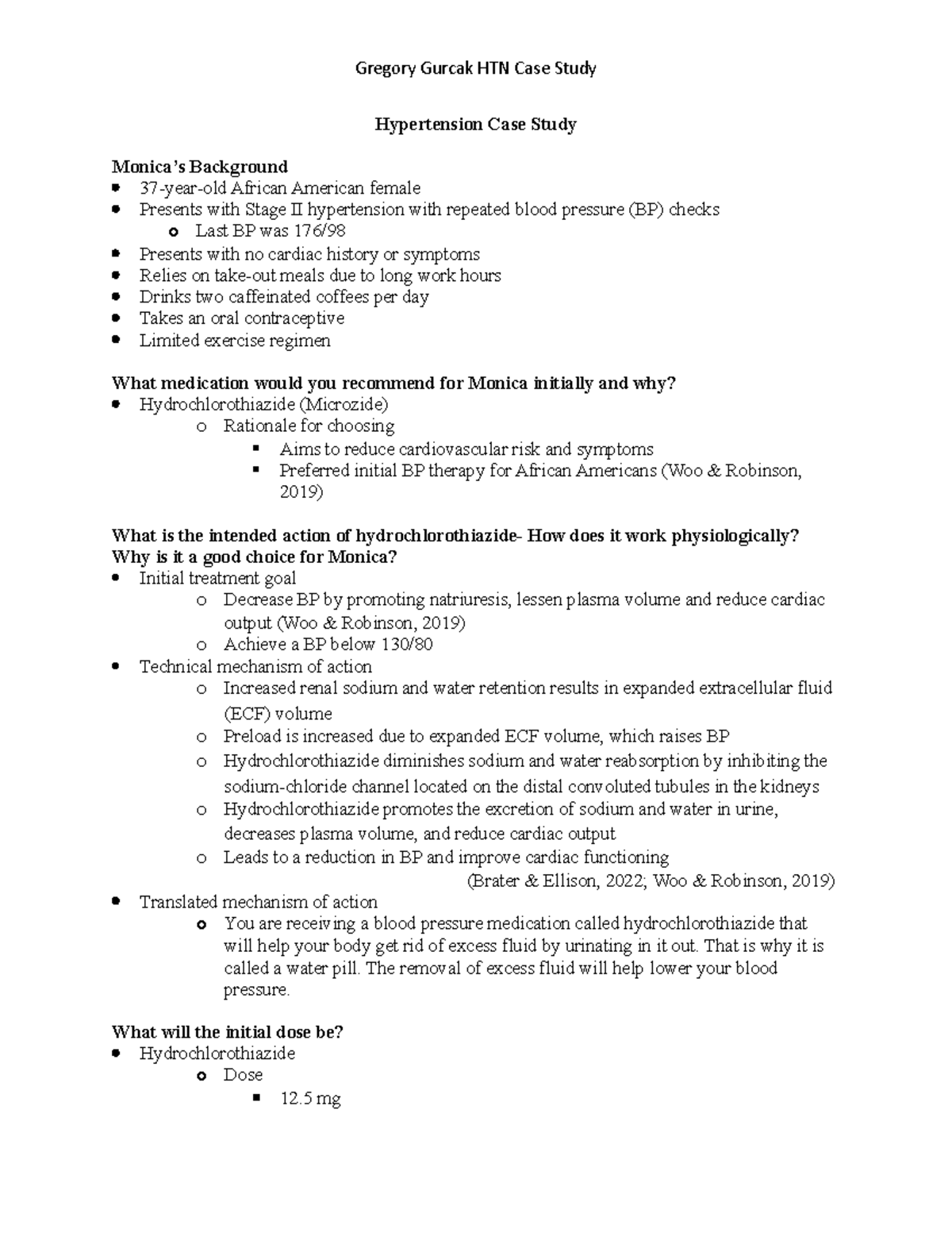 HTN Case Study-1 - homework - Hypertension Case Study Monica’s Background 37-year-old African ...