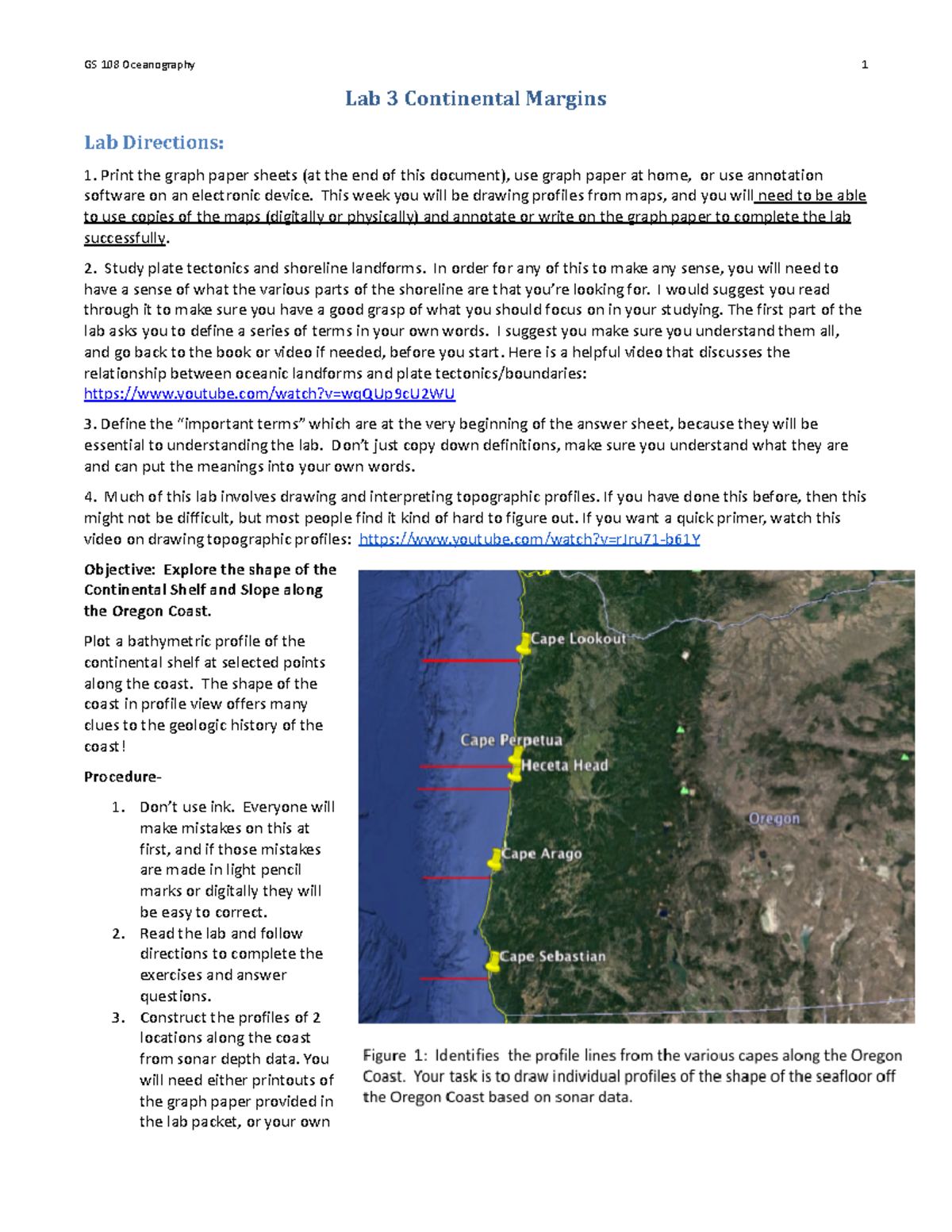 GS 108 Lab2 Continental Margins - Lab 3 Continental Margins Lab Directions: Print the graph ...