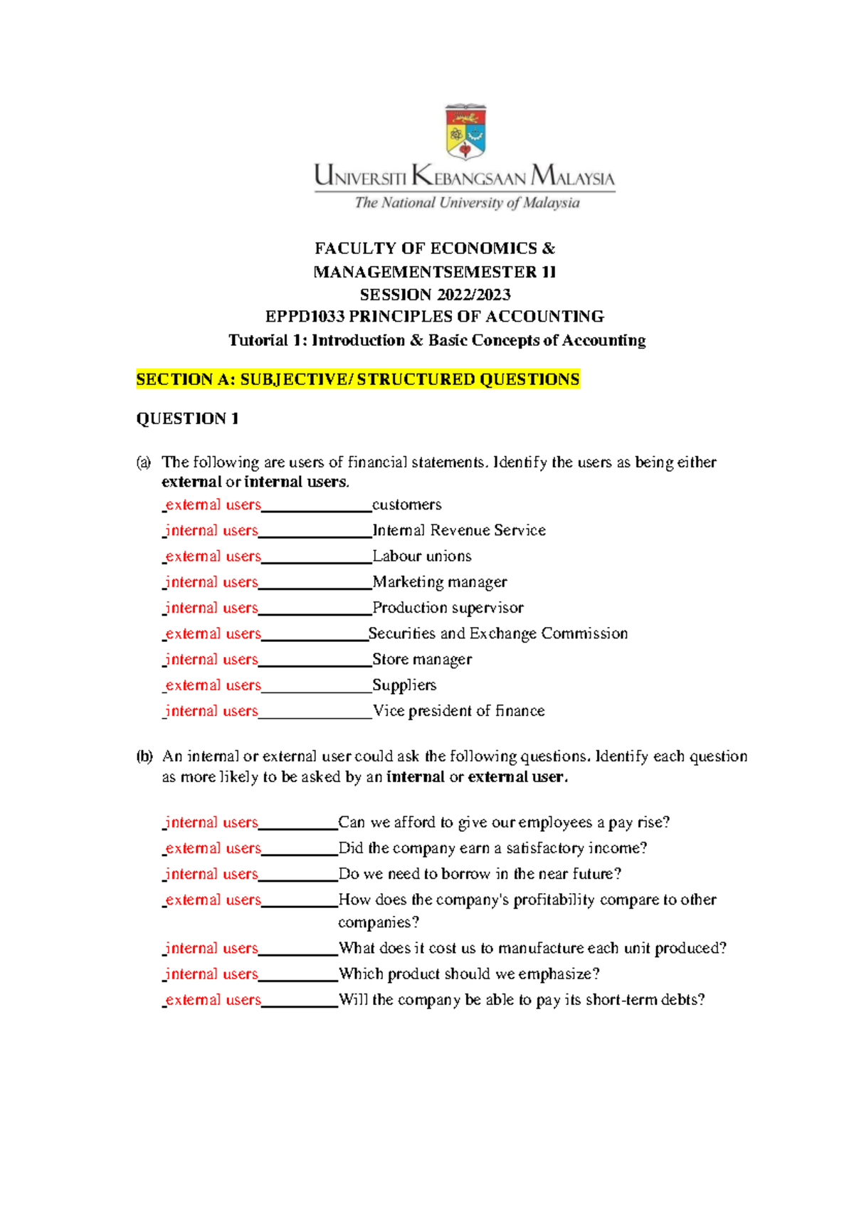 EPPD1033 Tutorial 1 Solution - FACULTY OF ECONOMICS ...