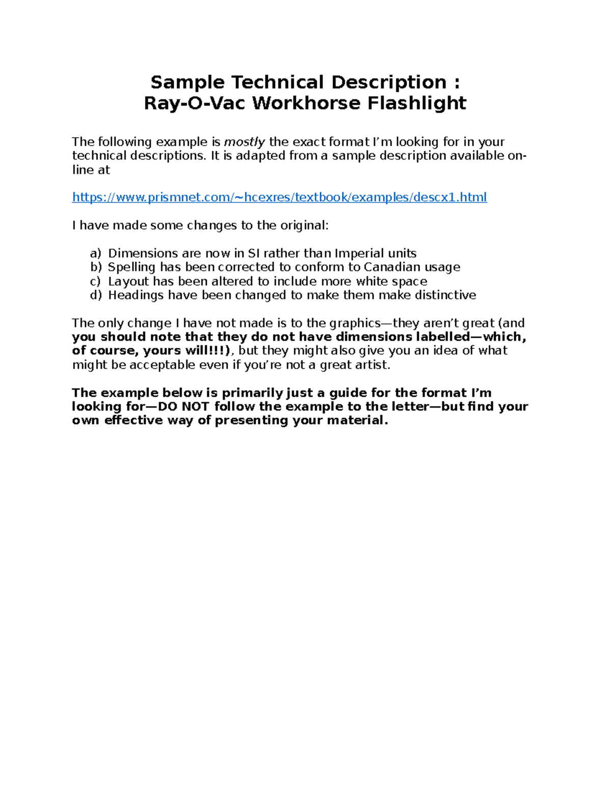 Tech Description Ray-O-Vac Flashlight - Sample Technical Description : Ray-O-Vac Workhorse - Studocu