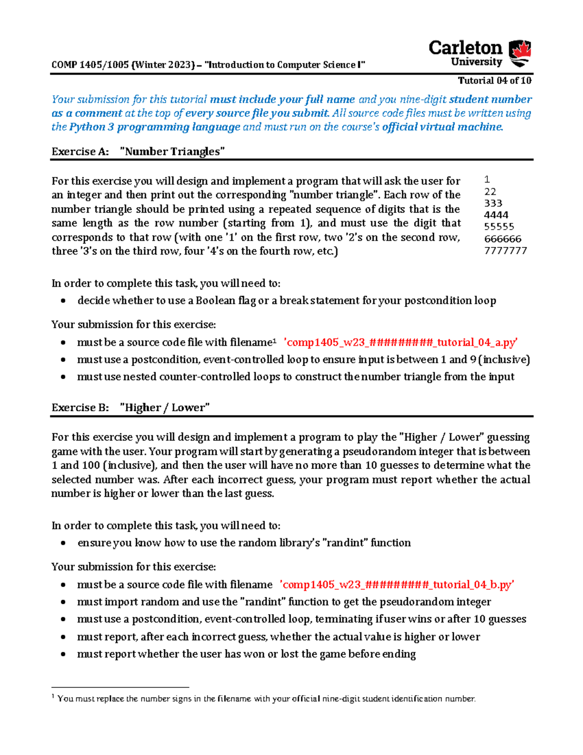 Specification for Tutorial 04 - COMP 1405/1005 (Winter 2023) − "Introduction to Computer - Studocu