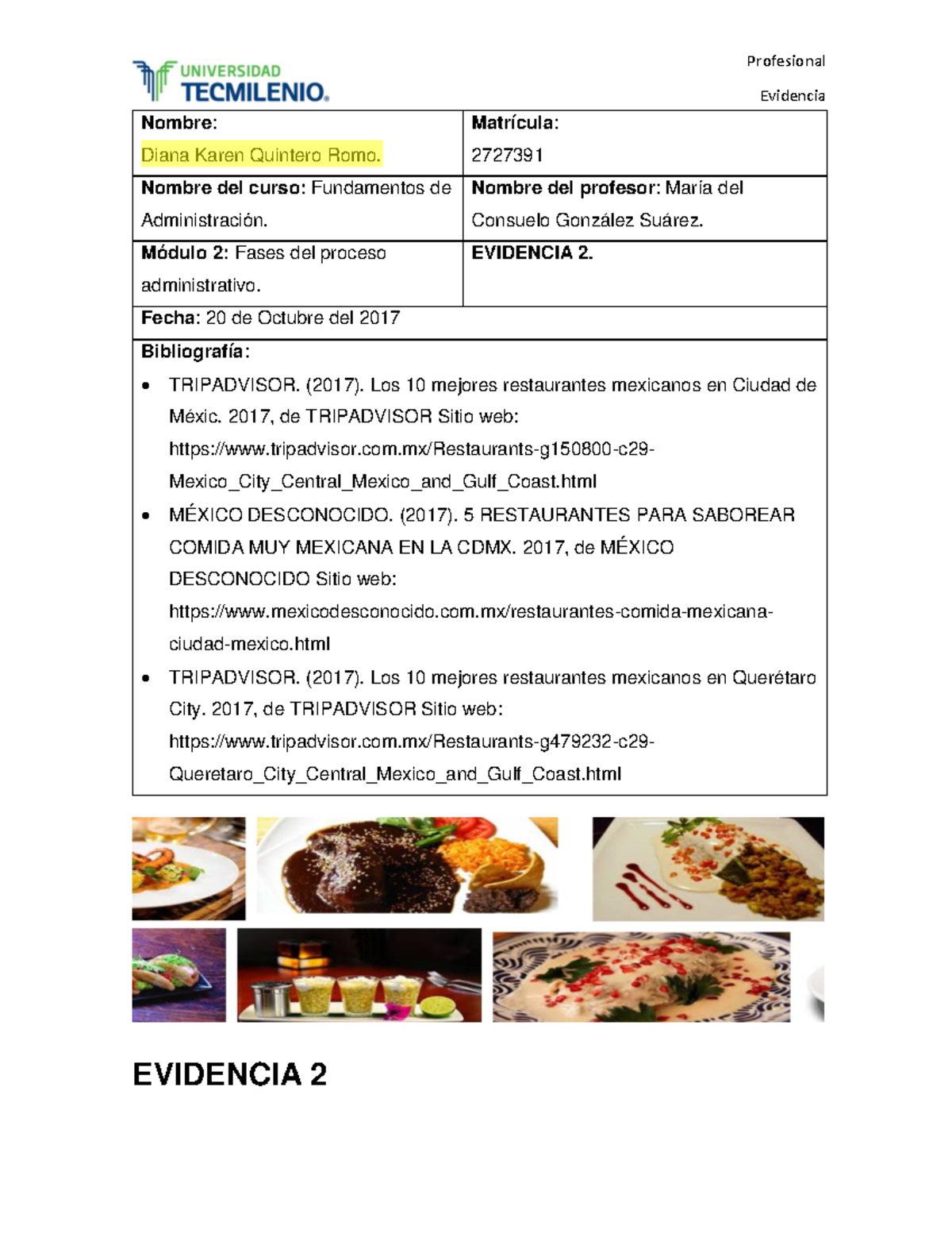 Evidencia admi 2 - Warning: TT: undefined function: 32 Evidencia Nombre: Diana Karen Quintero ...