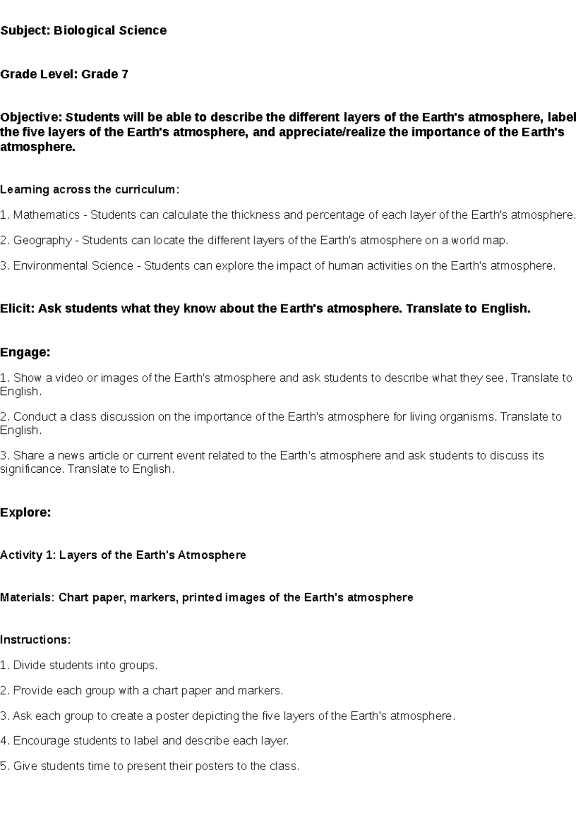 Lesson plan - bsed - Subject: Biological Science Grade Level: Grade 7 ...