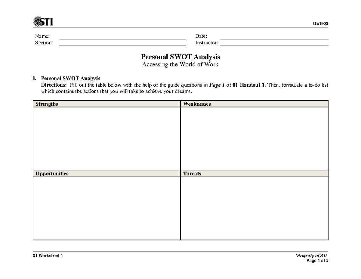 01 Worksheet 1 - rewrwerwer - GE 01 Worksheet 1 *Property of STI Page 1 ...