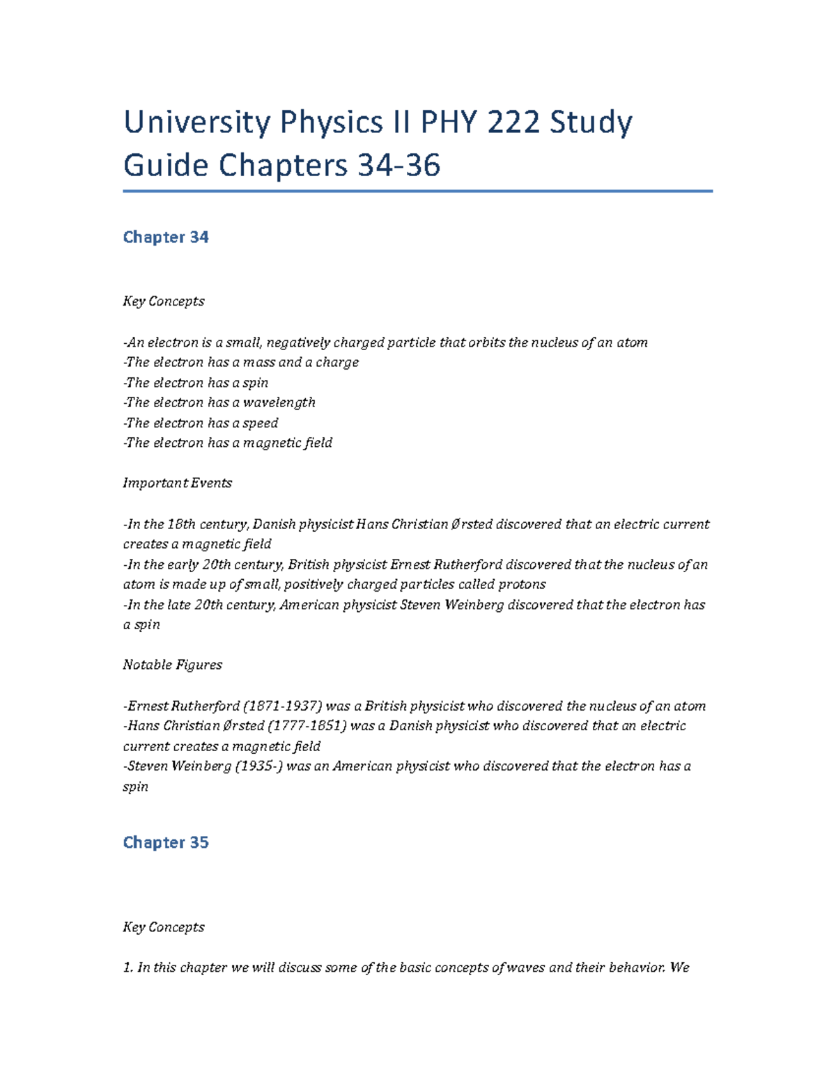 University Physics II PHY 222 Study Guide Chapters 34-36 - University Physics II PHY 222 Study ...