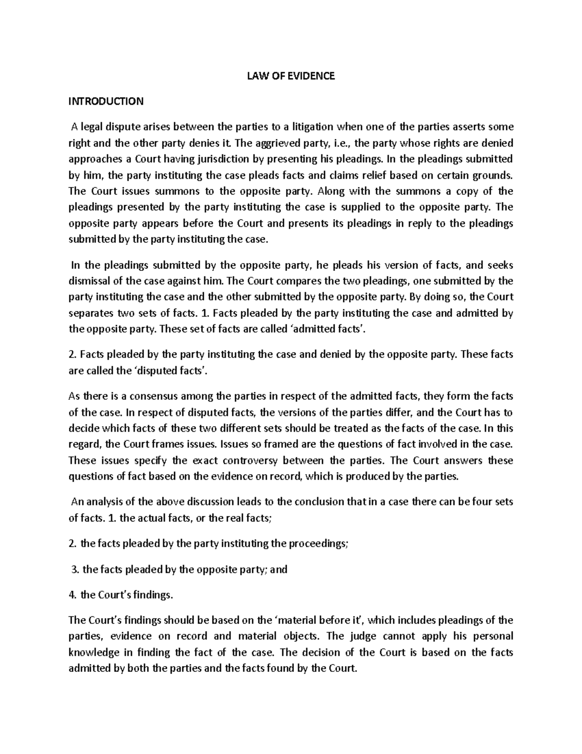 summary paper: law of evidence class notes with important questions ans ...