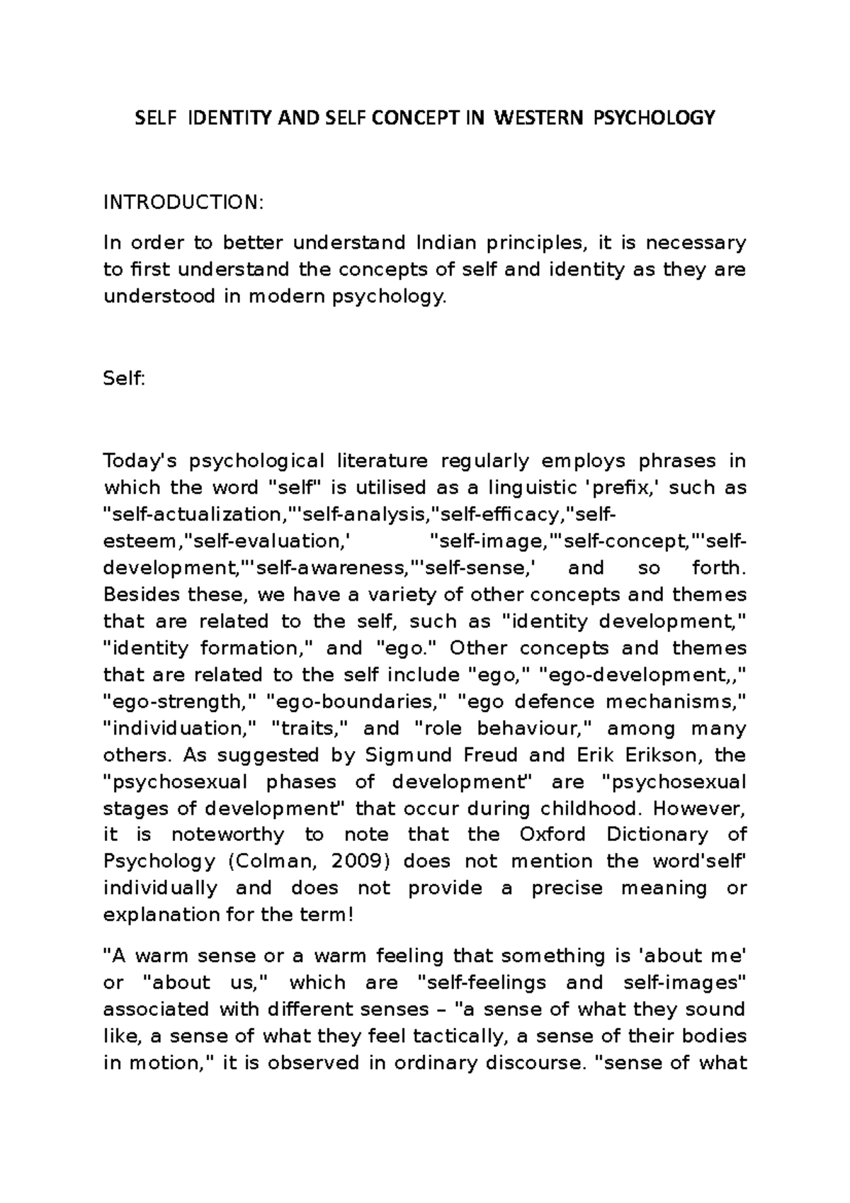 SELF Identity AND SELF Concept IN Western Psychology - SELF IDENTITY ...