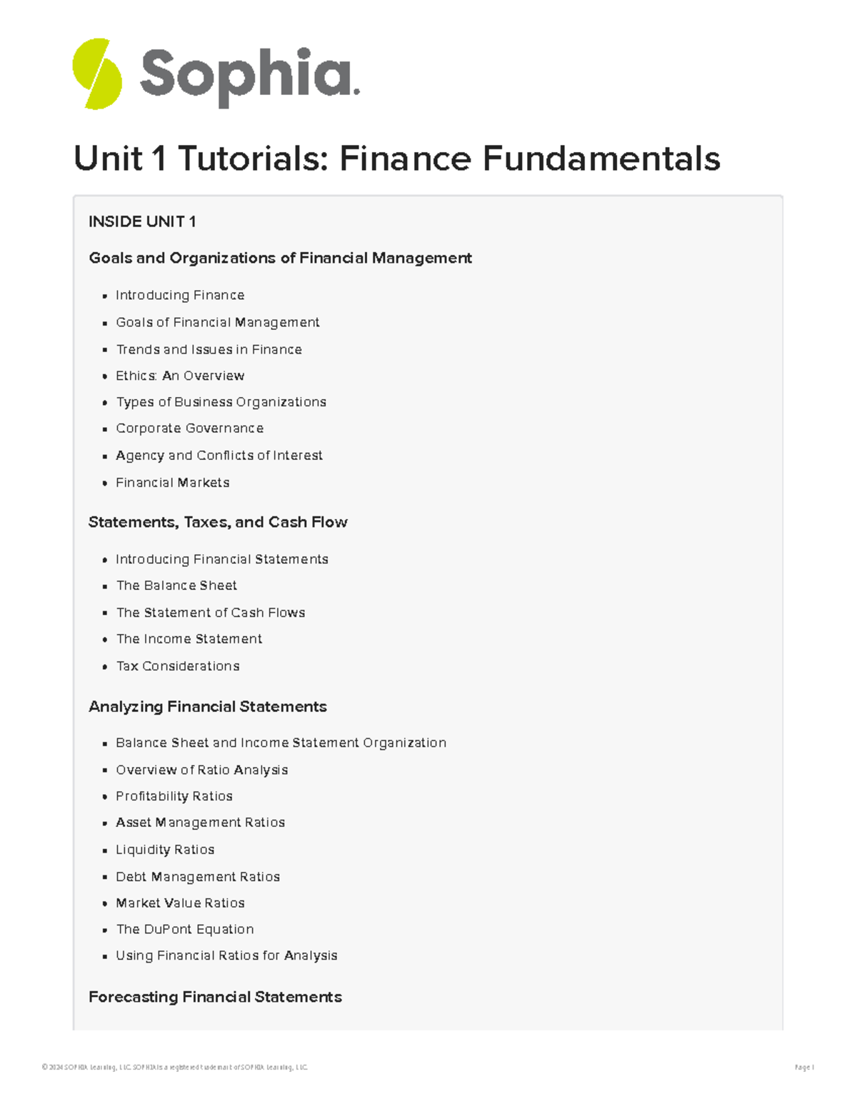 Unit 1 tutorials finance fundamentals - Unit 1 Tutorials: Finance Fundamentals INSIDE UNIT 1 ...