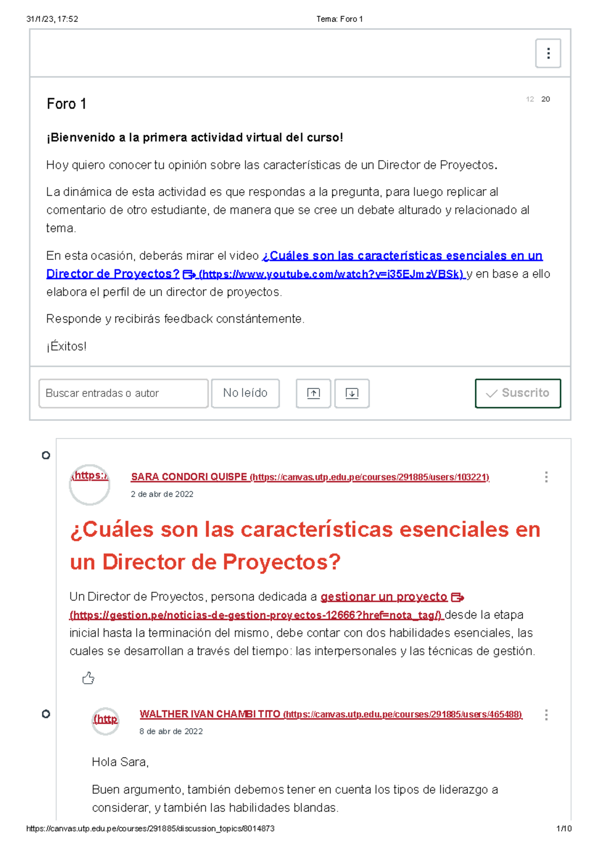 Tema Foro 1 - Foro 1 - Foro 1 12 20 Buscar entradas o autor ¡Bienvenido a la primera actividad ...