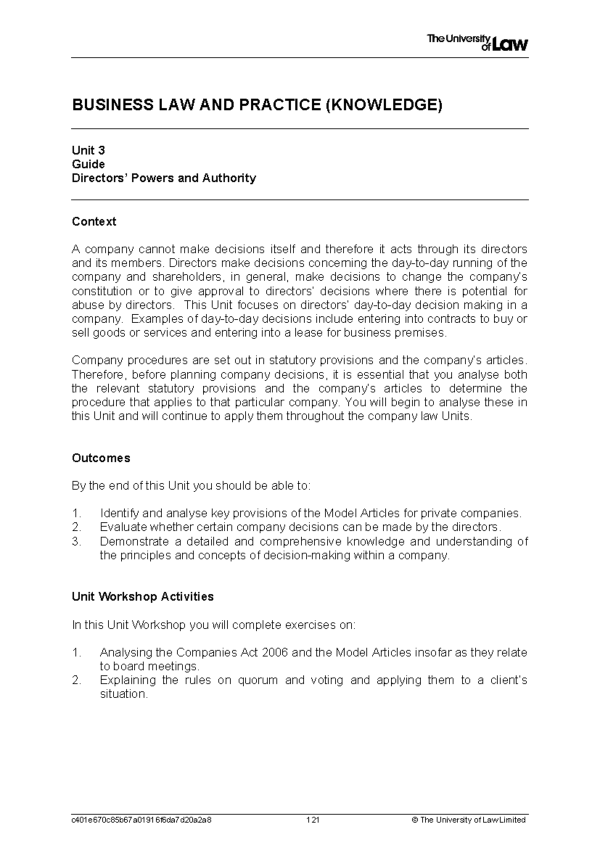2324 blp ws03 ce01 guide - BUSINESS LAW AND PRACTICE (KNOWLEDGE) Unit 3 ...
