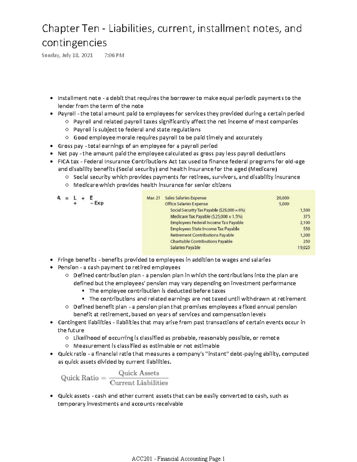 Acc201 Ch10 Chapter Ten Liabilities Current Installment Notes