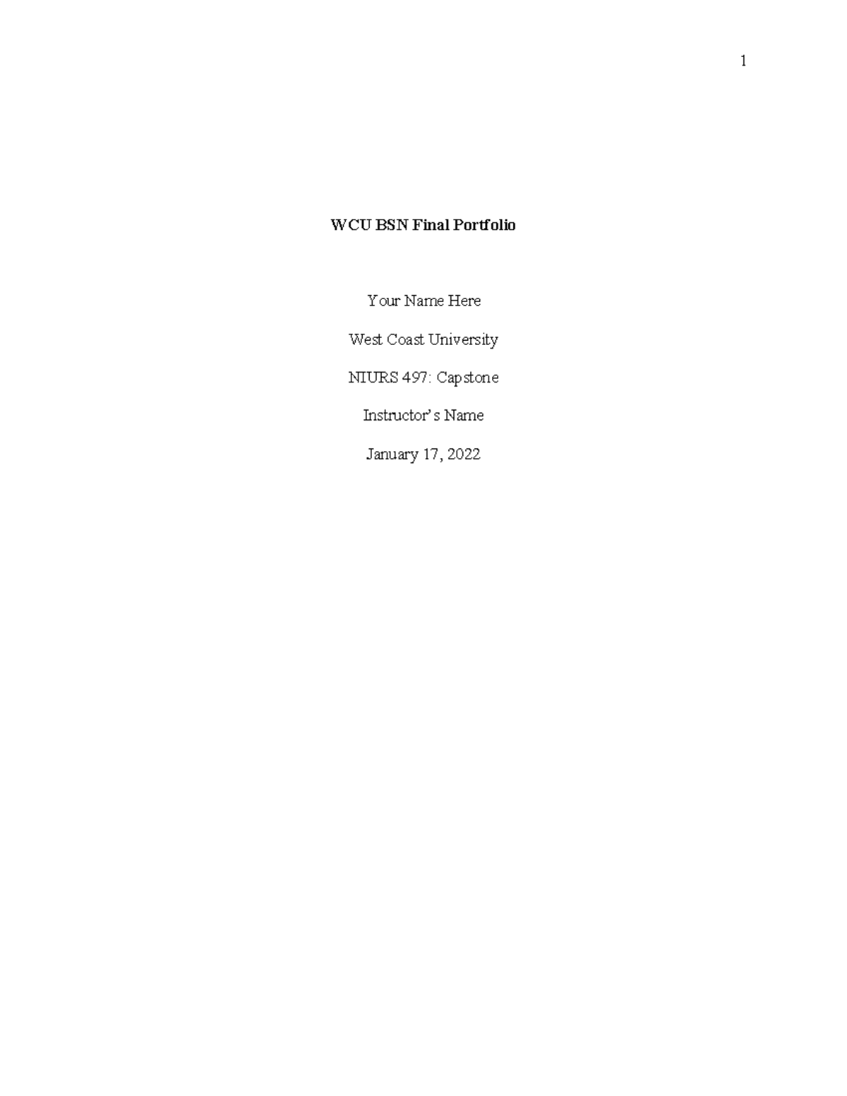 BSN Portfolio Template - WCU BSN Final Portfolio Your Name Here West ...