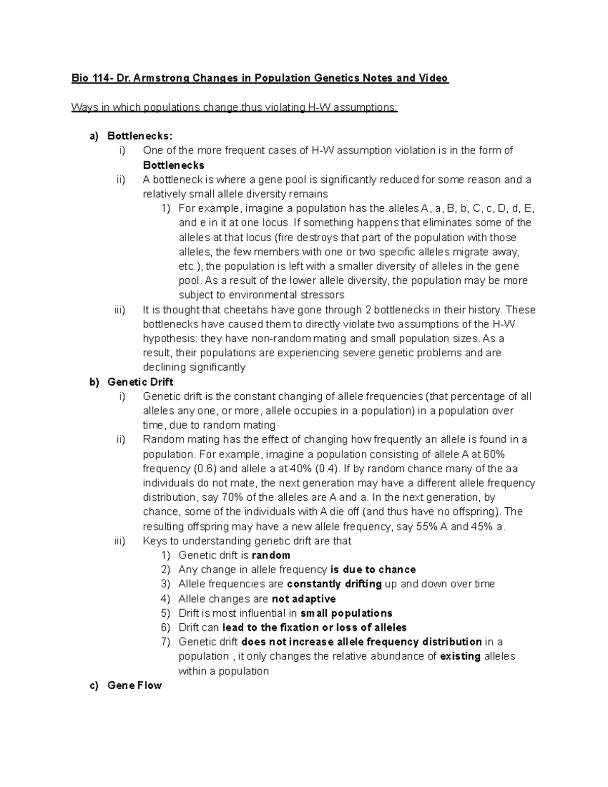 BIO 114- Changes in Population Genetics Notes - Bio 114- Dr. Armstrong ...