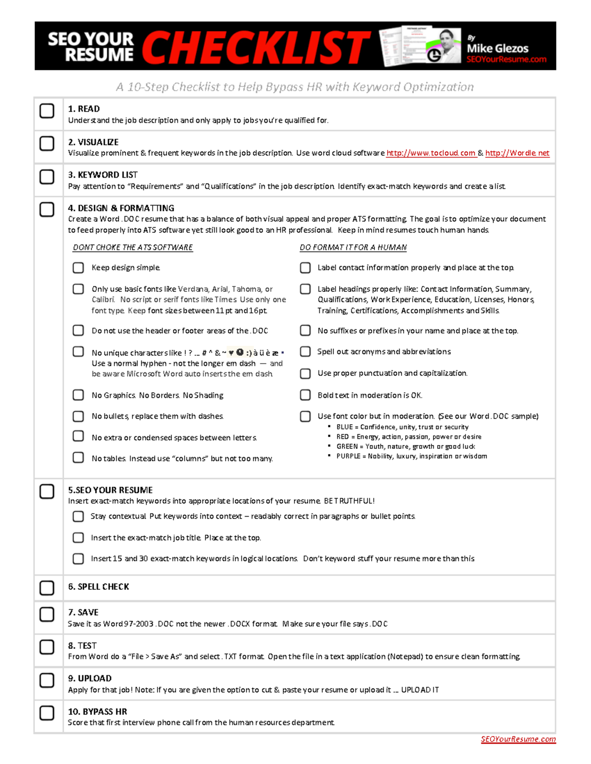 Checklist-SEOYour Resume - A 10-­‐Step Checklist to Help Bypass HR with ...