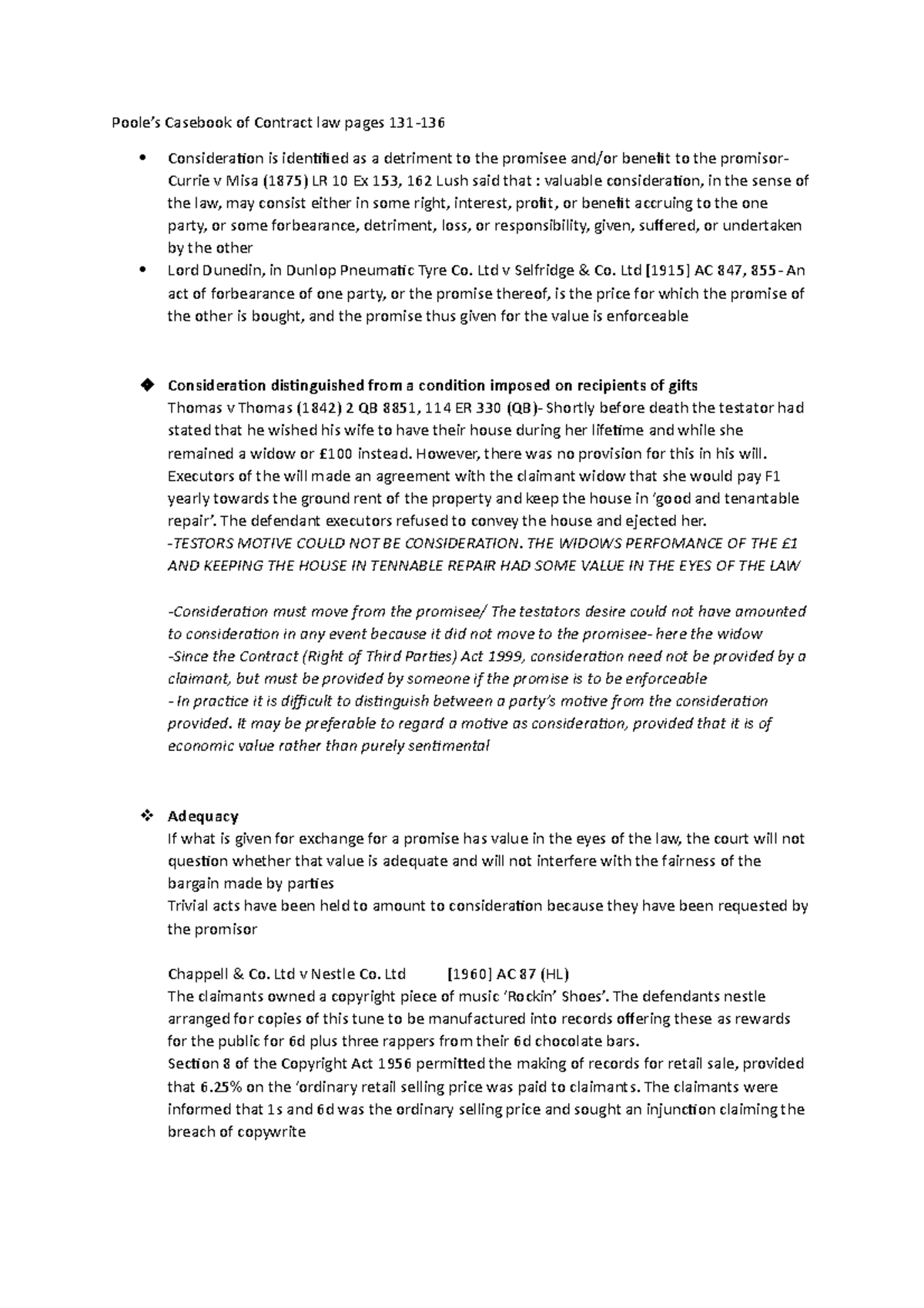 Casebook pages 131 - Hello - Poole’s Casebook of Contract law pages 131 ...