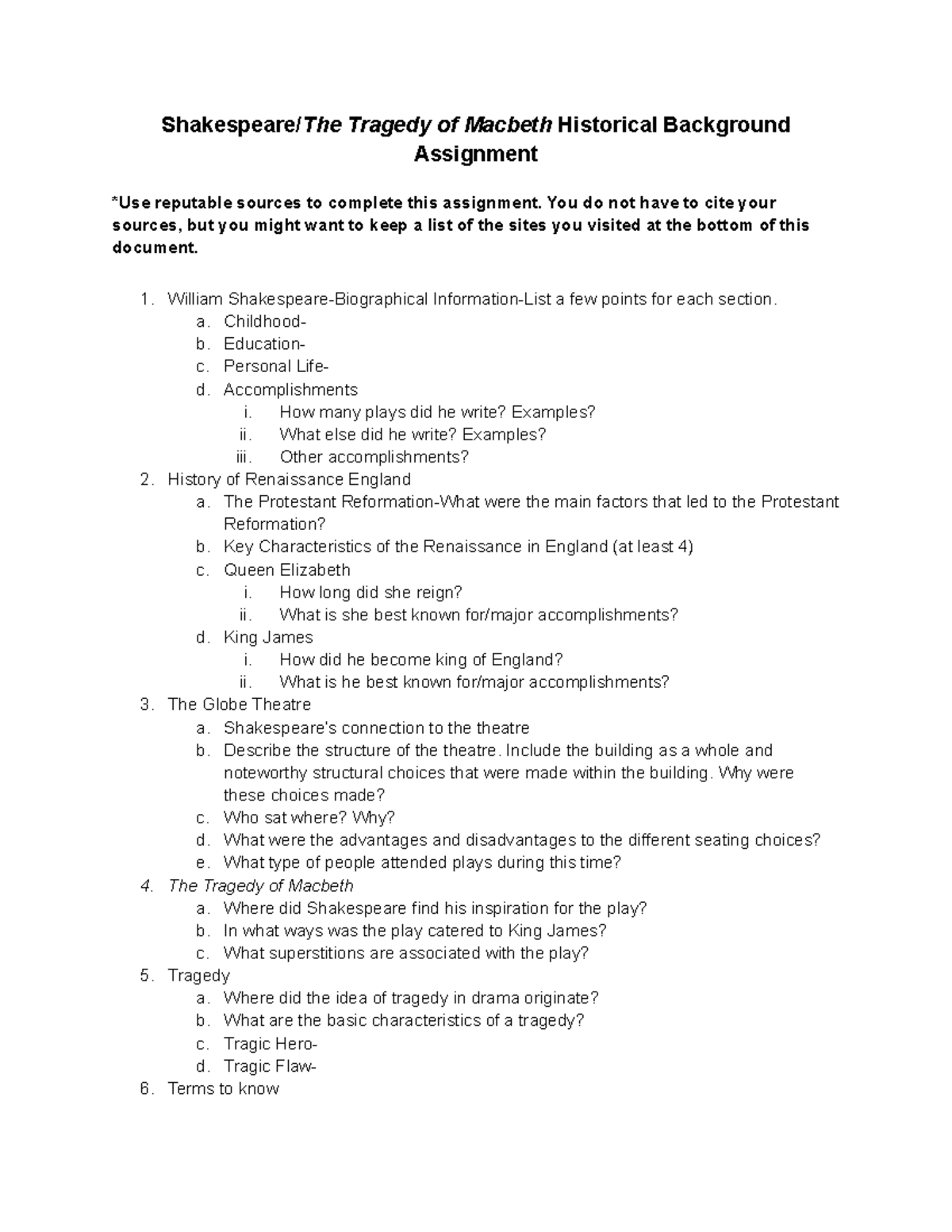 Shakespeare Macbeth Historical Background Assignment (1) (1)-1 ...