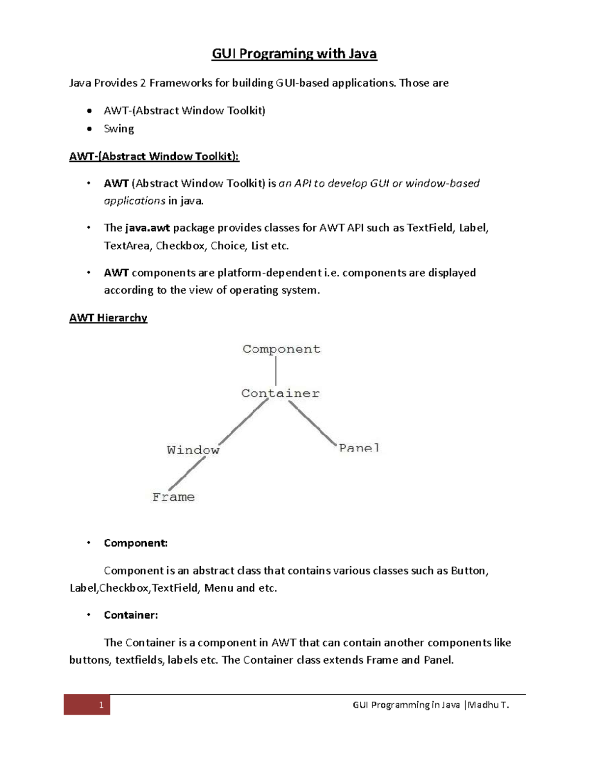 Awt - Mahathma gandhi University - GUI Programing with Java Java ...