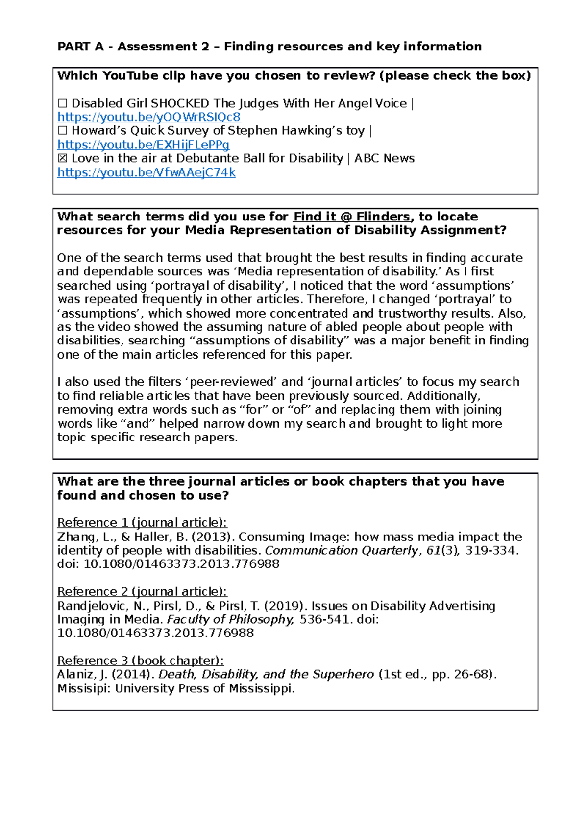 Part A) Finding Resources - PART A - Assessment 2 – Finding resources ...