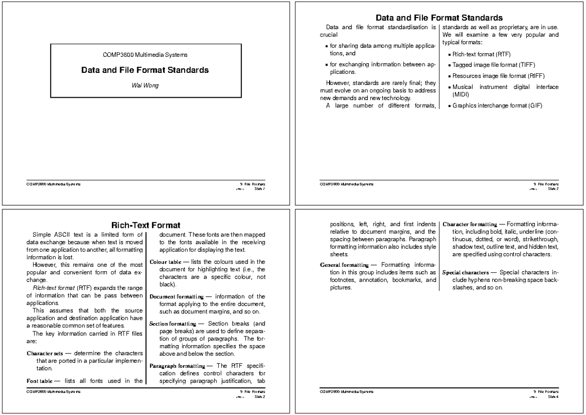 Unit 9 - Multimedia Systems (Data & File Format Standards) - COMP3600 ...