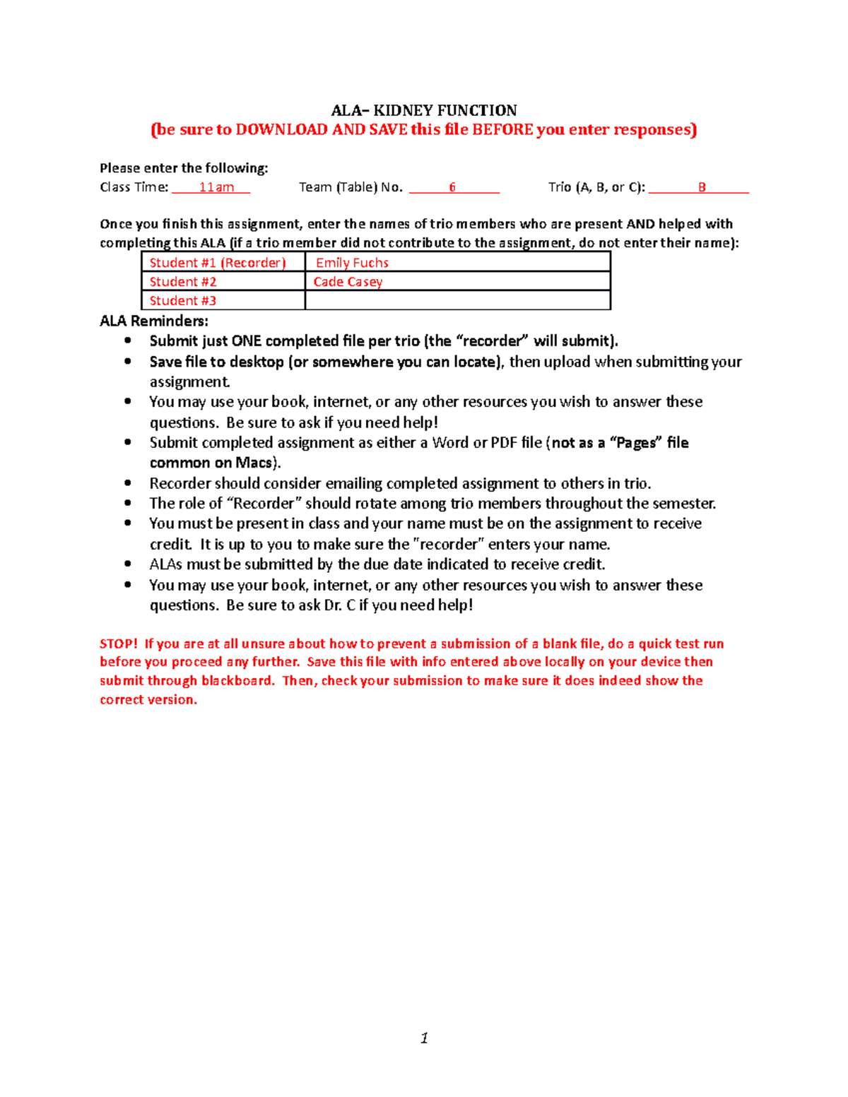 ALA-Kidney Function - ALA - ALA– KIDNEY FUNCTION (be sure to DOWNLOAD ...