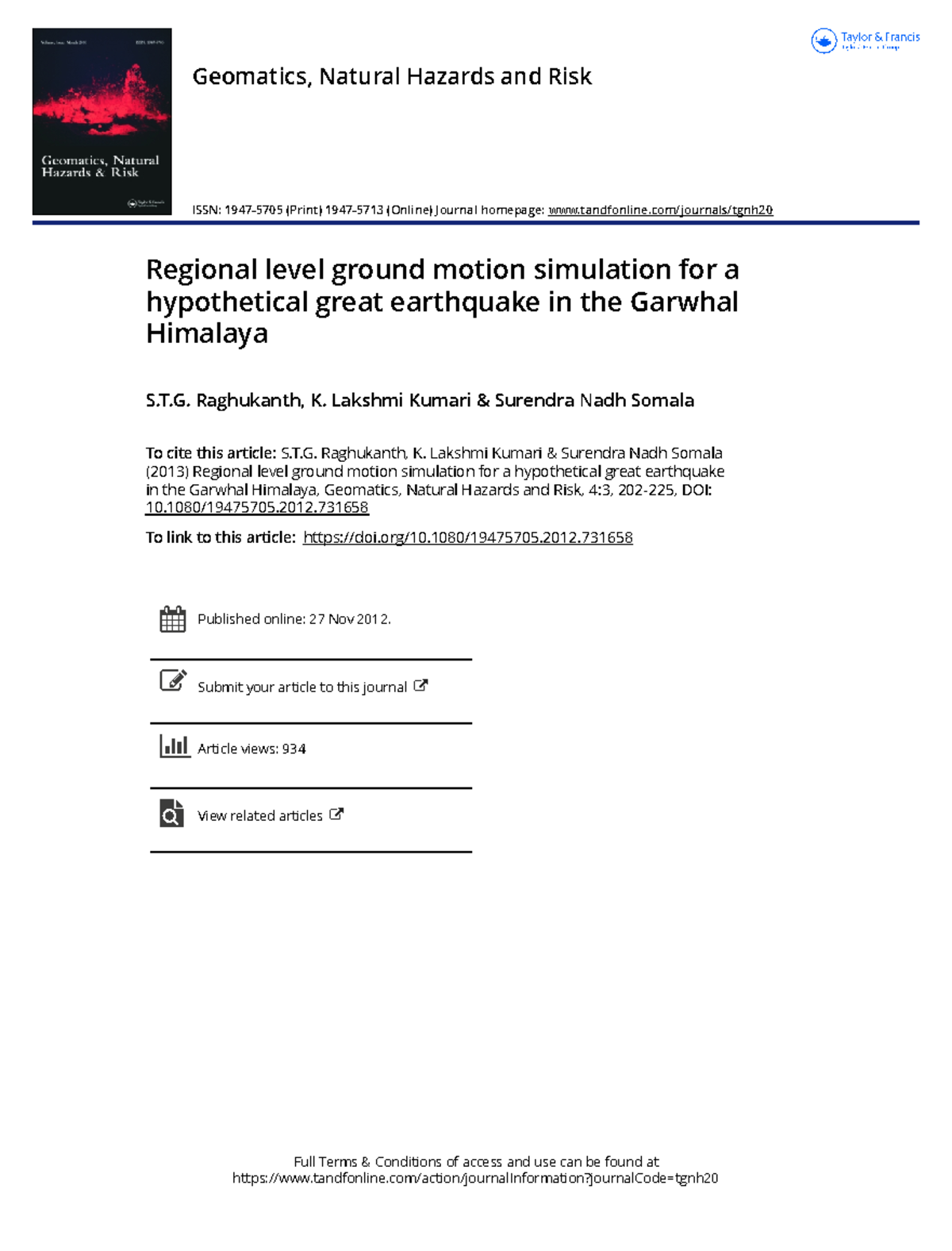 Regional level ground motion simulation for a hypothetical great ...