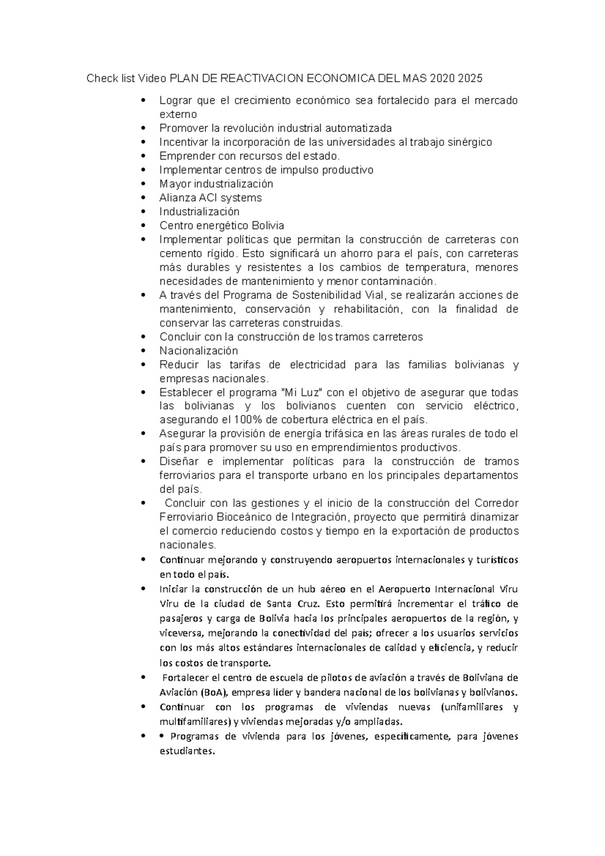Check Liste Video De Proyectos - Check list Video PLAN DE REACTIVACION ...