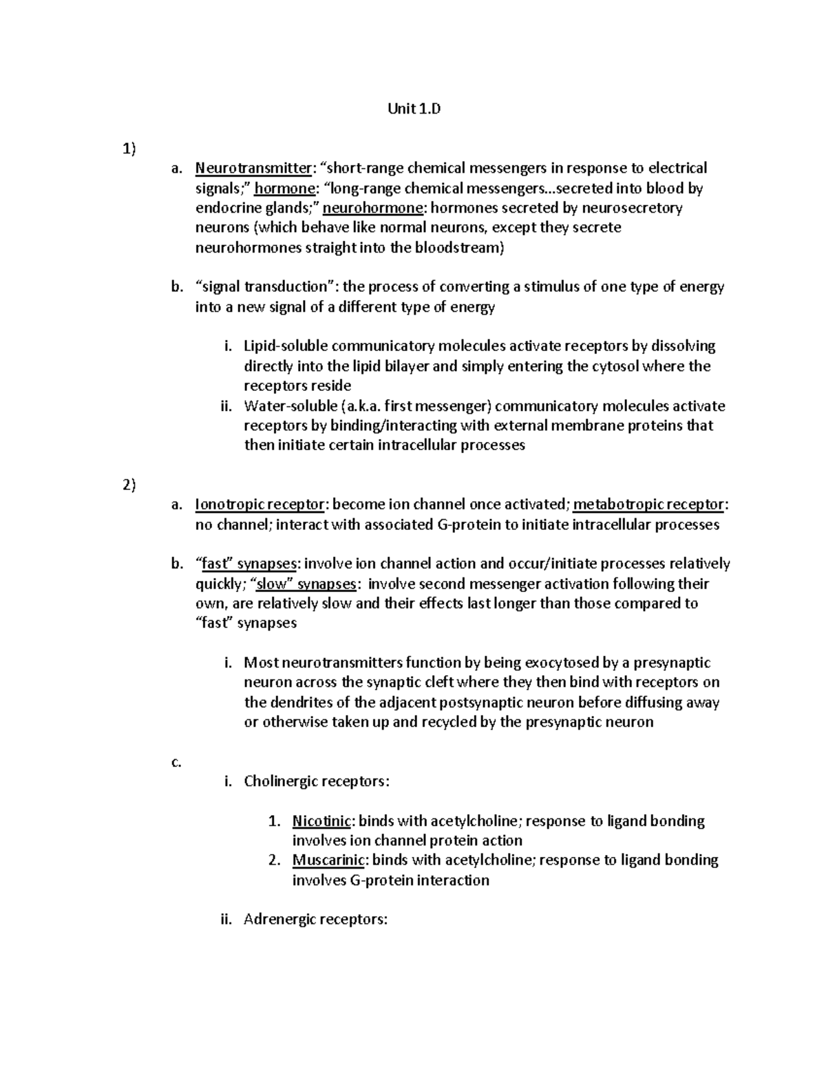 Unit 1D - external brain 1d - Warning: TT: undefined function: 32 Unit 1 a. Neurotransmitter ...