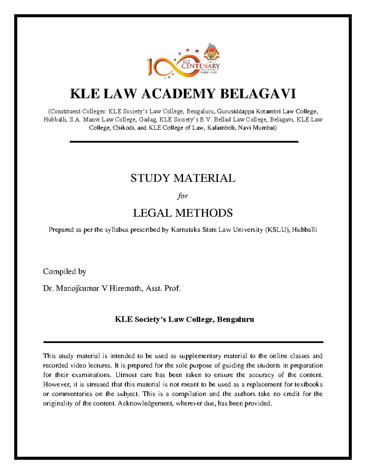 Legal-Methods (1) compress - KLE LAW ACADEMY BELAGAVI (Constituent ...