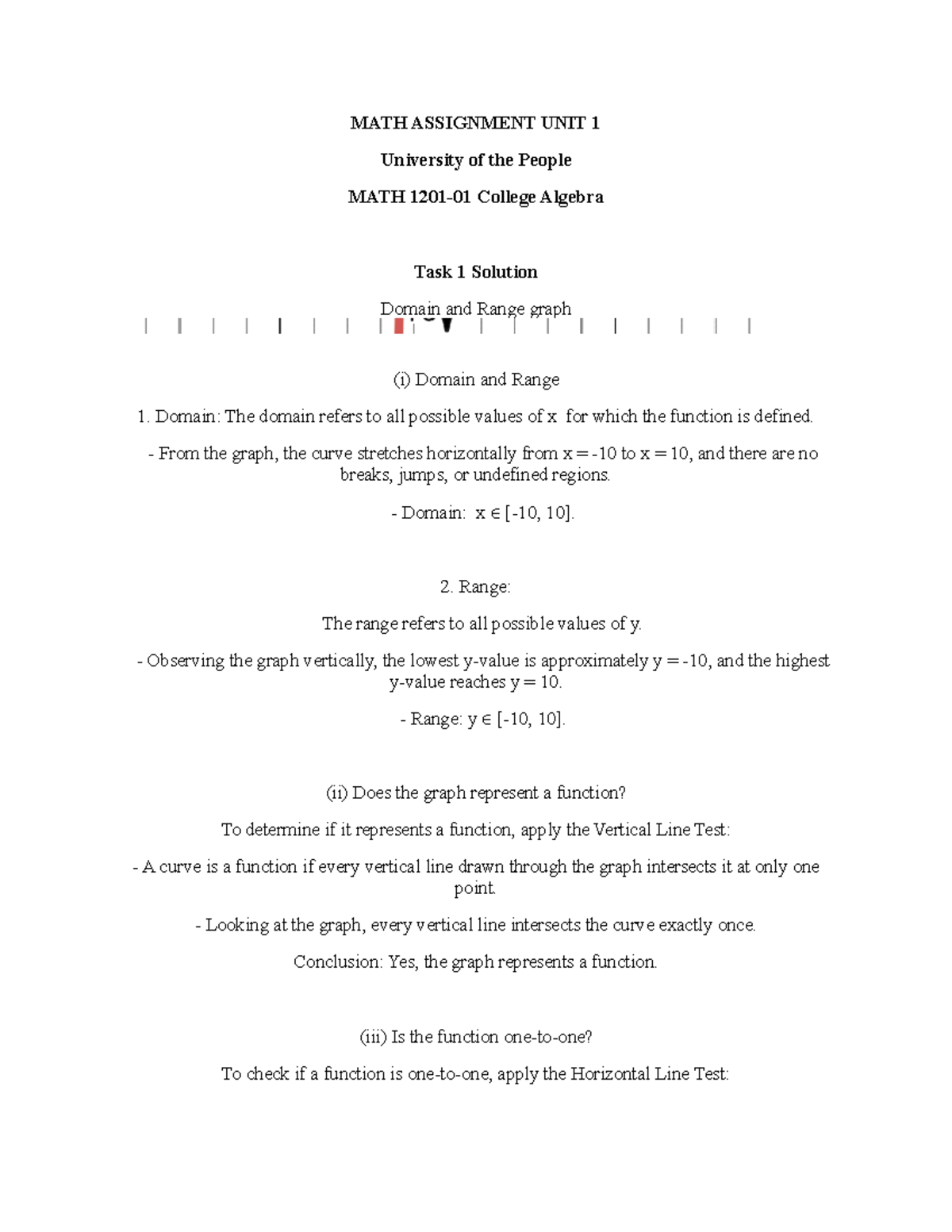 MATH 1201-01 MATH Assignment UNIT - MATH ASSIGNMENT UNIT 1 University of the People MATH 1201-01 ...