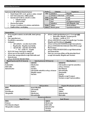 Enterobacteriacea summary notes - Microbiology - Studocu