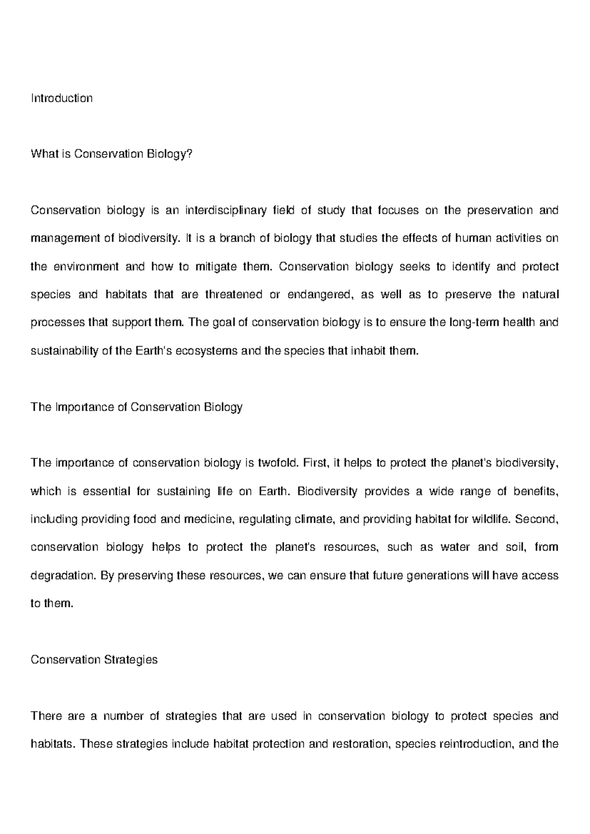 Introduction to Conservation Biology - Studocu