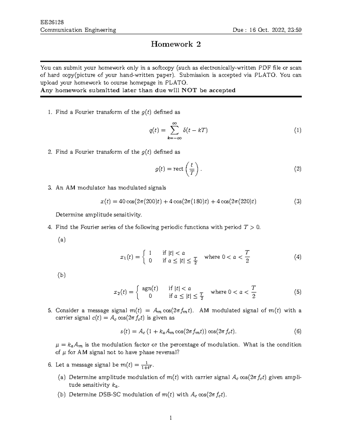 Comm HW 2 Copy - Communication engineering 2nd assignment questions and solutions - EE ...